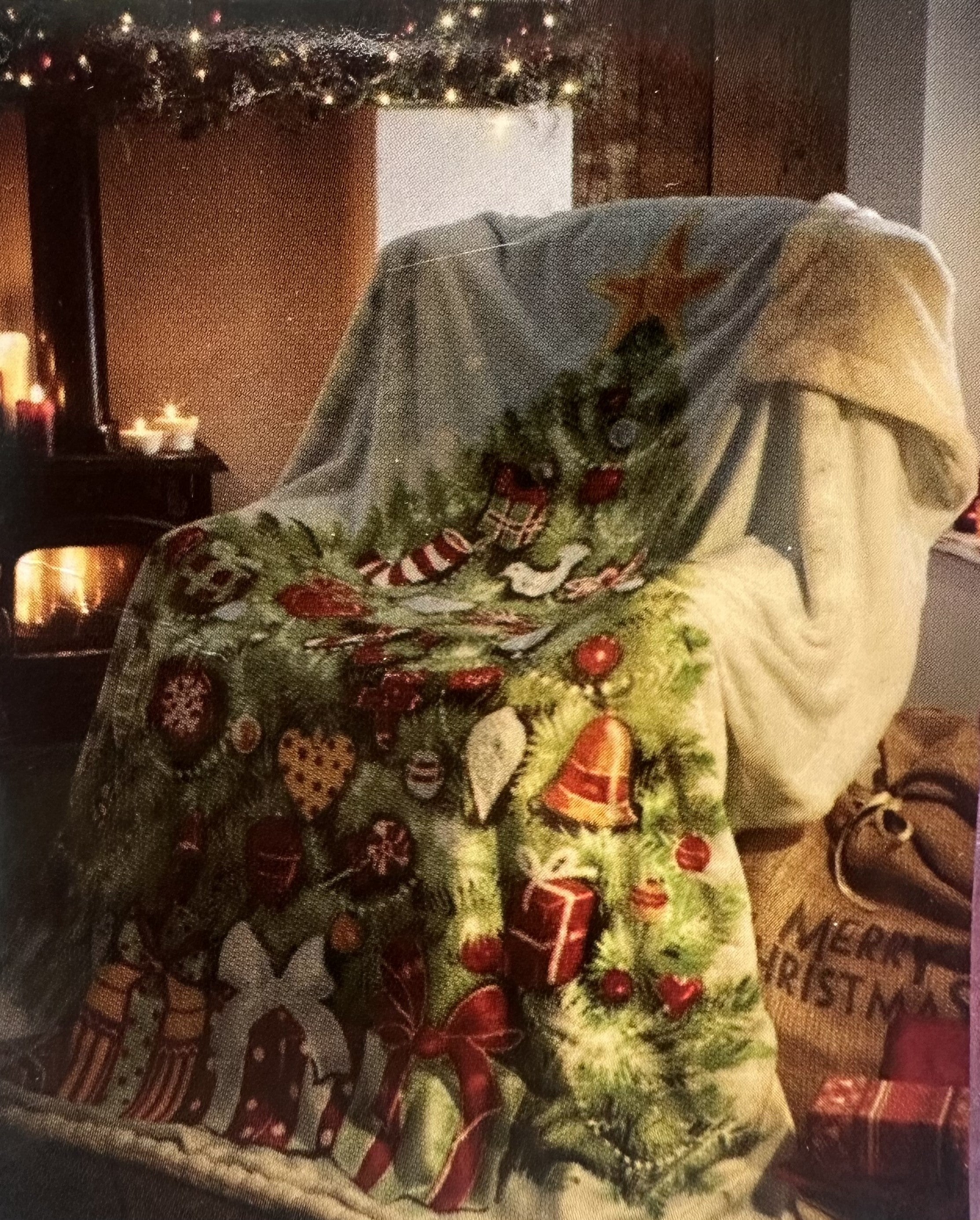 father christmas throw, christmas throw, christmas tree design, grey ...