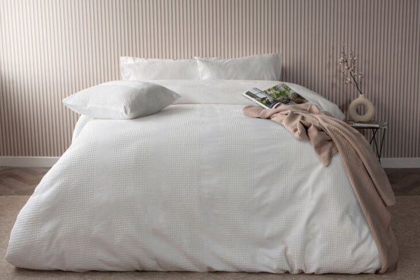 100% Cotton Waffle Weave Duvet Cover Set in White or Slate Grey ...